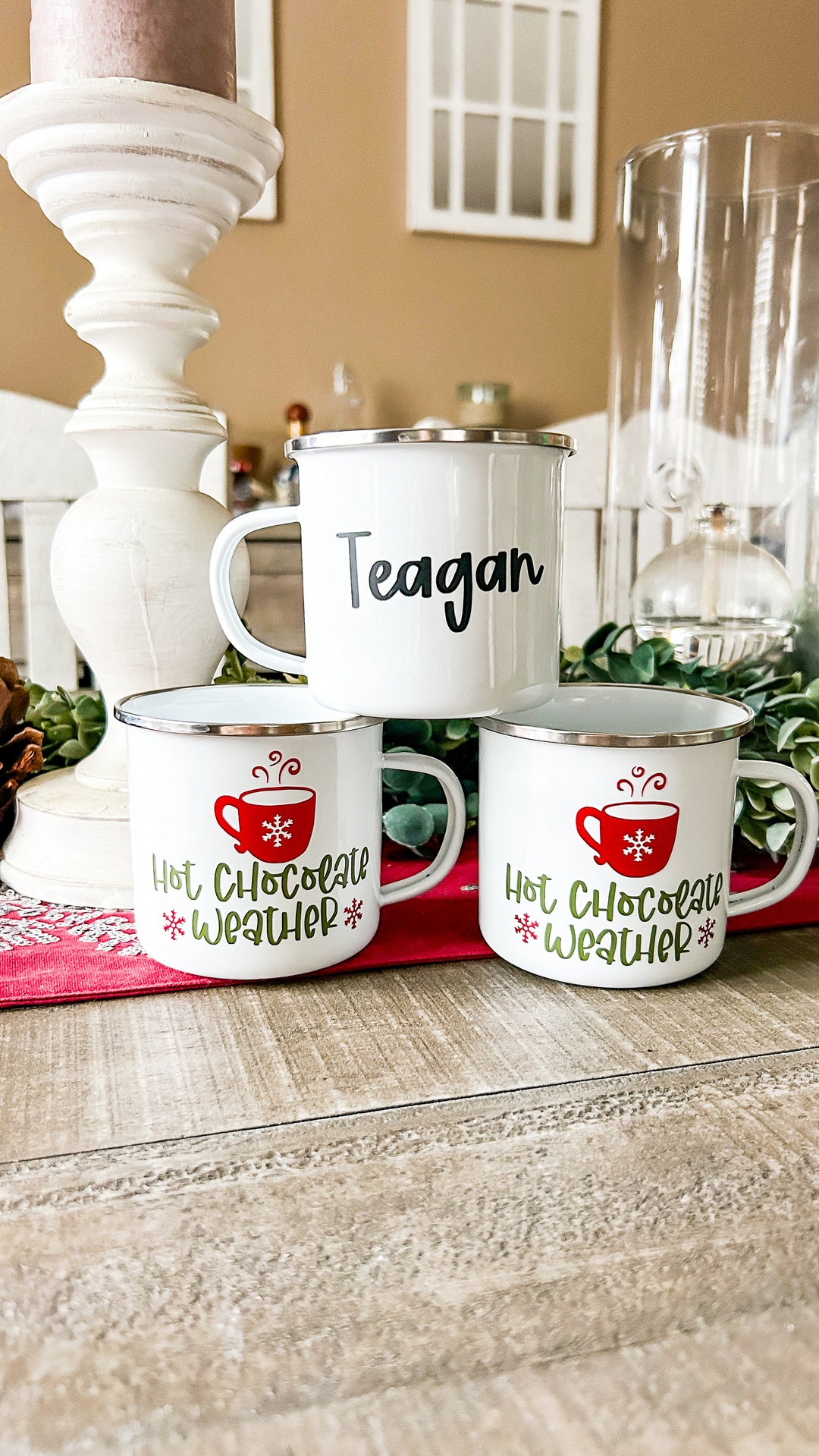 Kids Hot Cocoa Cups, Hot Chocolate Mugs, Custom Hot Cocoa Cups, Enamel ...