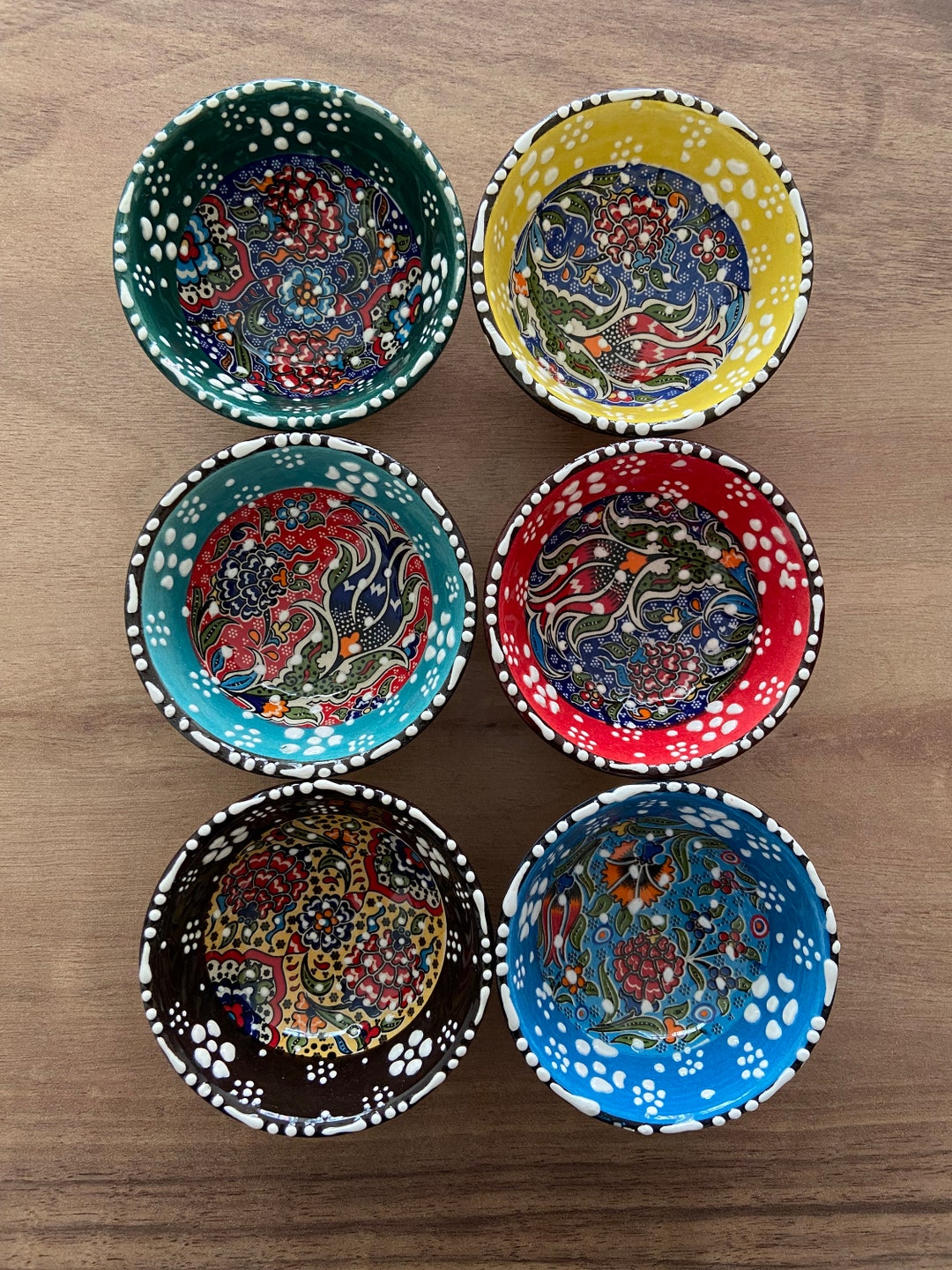 6x Set of Ceramic Bowls Cini Turkish Ceramic Bowls Plate Floral Bowls ...