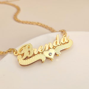 Custom Name Plate Necklace With Diamond, Double Name Plate Gold ...