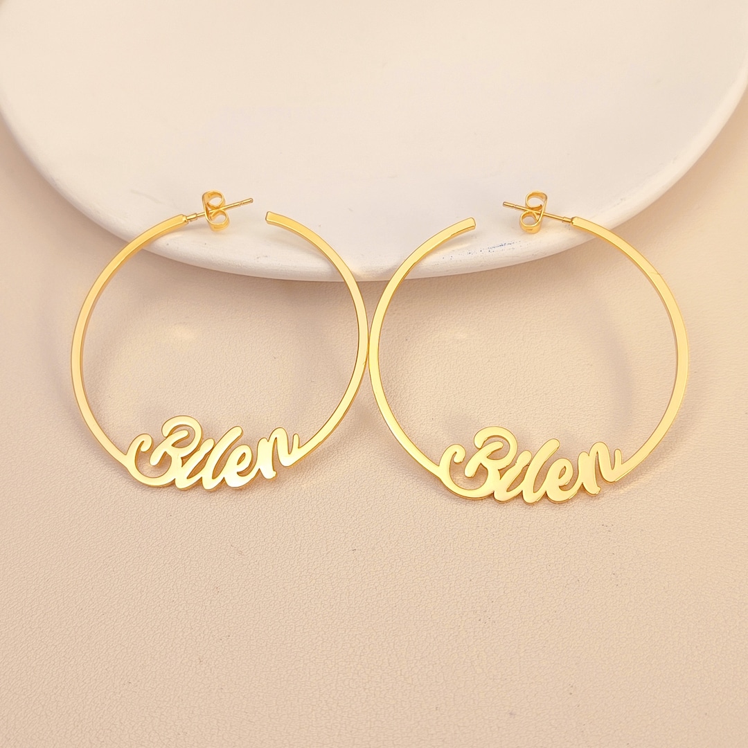 Custom Name Hoop Earrings, Gold Letter Earring, Personalized Large Big ...