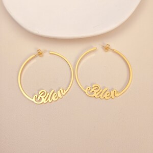 Custom Name Hoop Earrings, Gold Letter Earring, Personalized Large Big Nameplate Hoops, Earrings ...