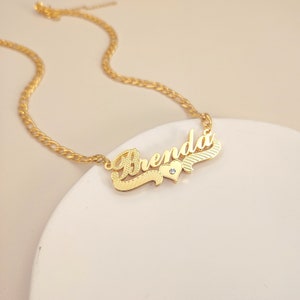 Custom Name Plate Necklace With Diamond, Double Name Plate Gold ...