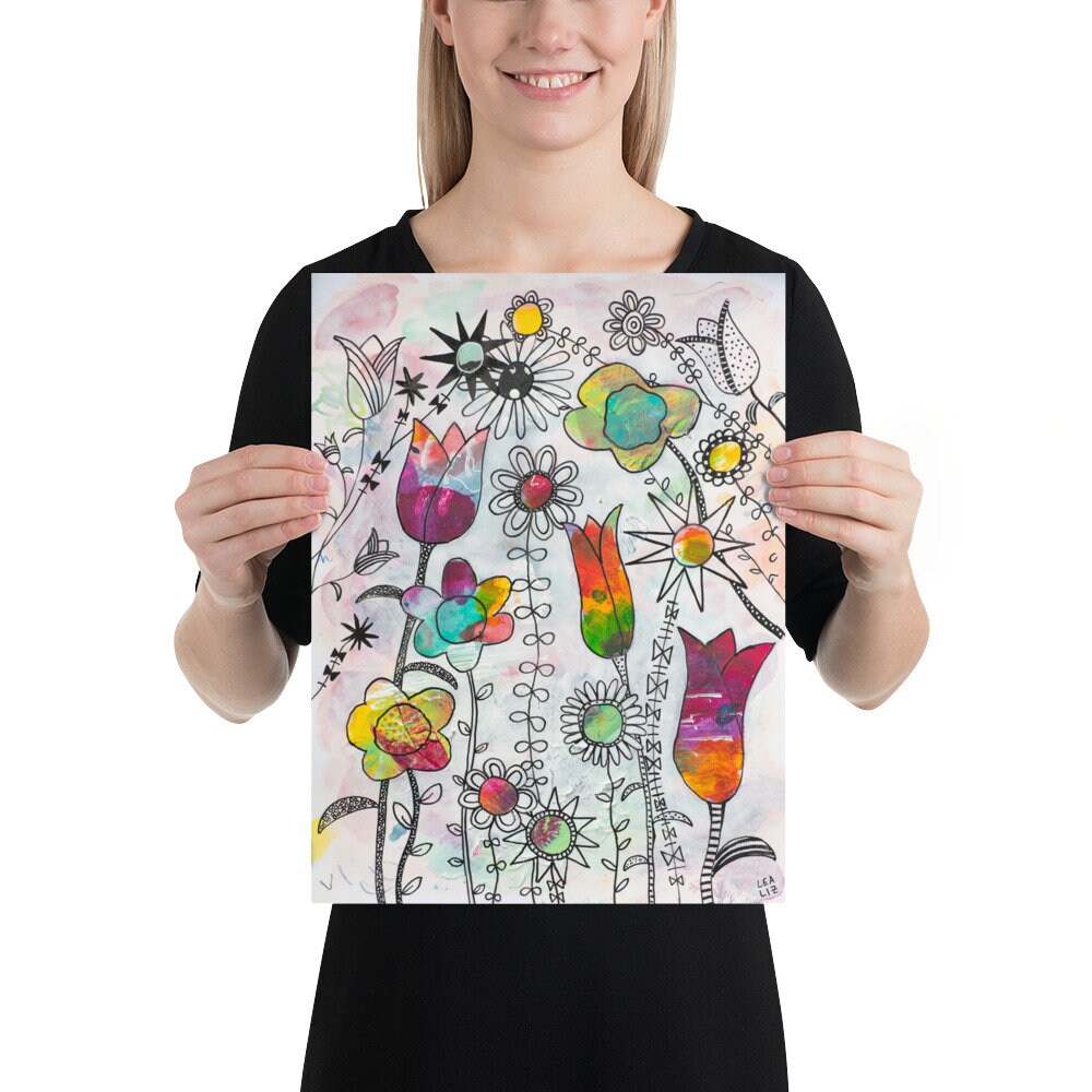 Flower Doodles Mixed Media Art Print 12x16 - Etsy