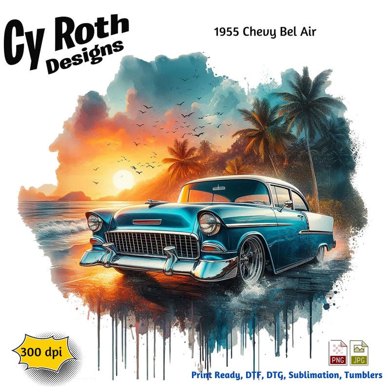 1955 Chevy Bel Air Sublimation Print: Tumbler & Shirt Transfer (digital ...