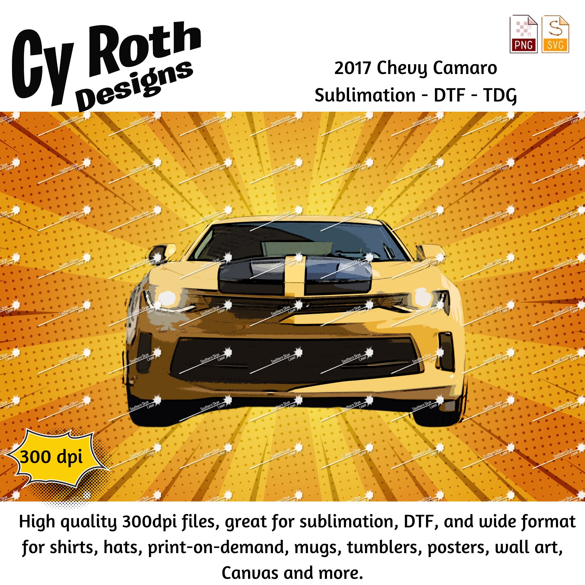 2017 Chevy Camaro Color Drawing Sublimation DTF DTG Print File and ...