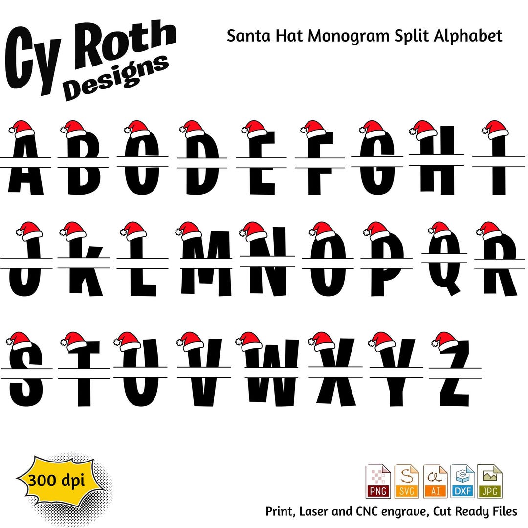 Christmas Santa Split Monogram Alphabet SVG: Cricut & Silhouette Cut ...