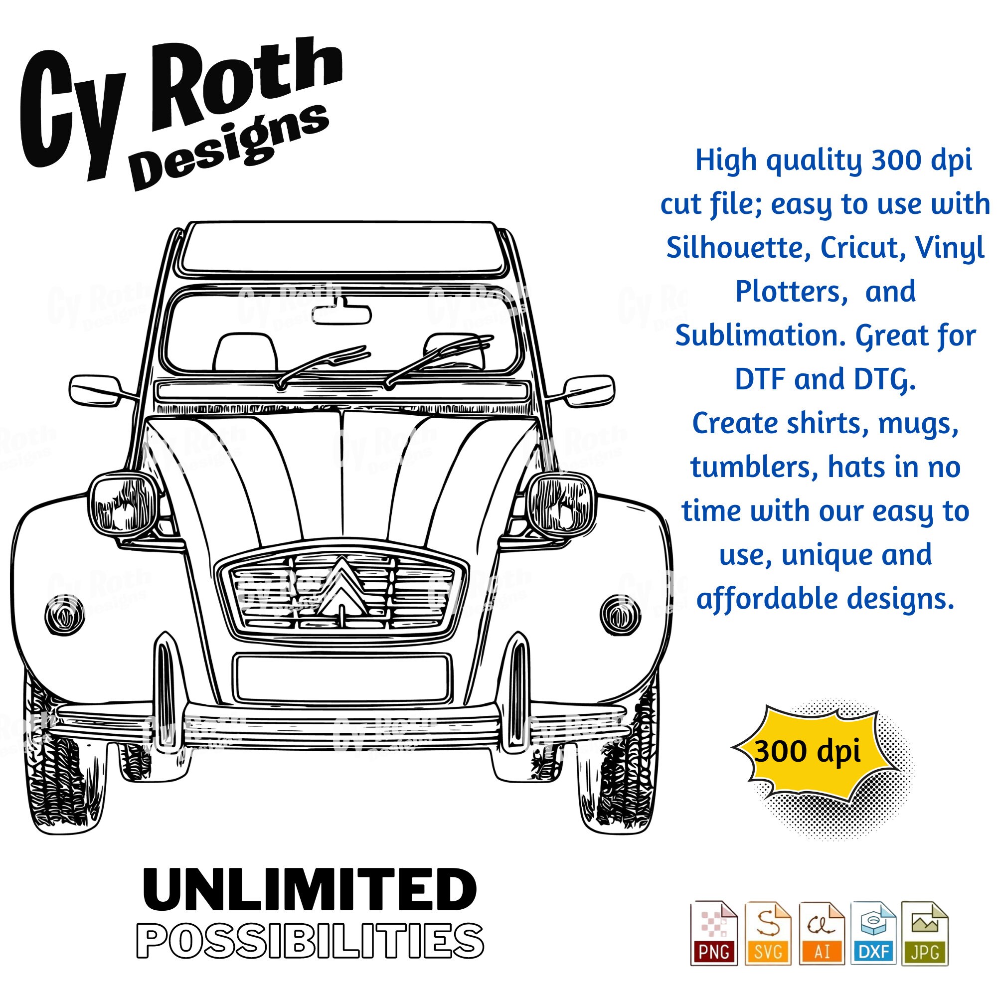 1985 Citroen 2CV Svg Png Jpg Ai Dxf File, Classic Car Svg, Vintage Car ...