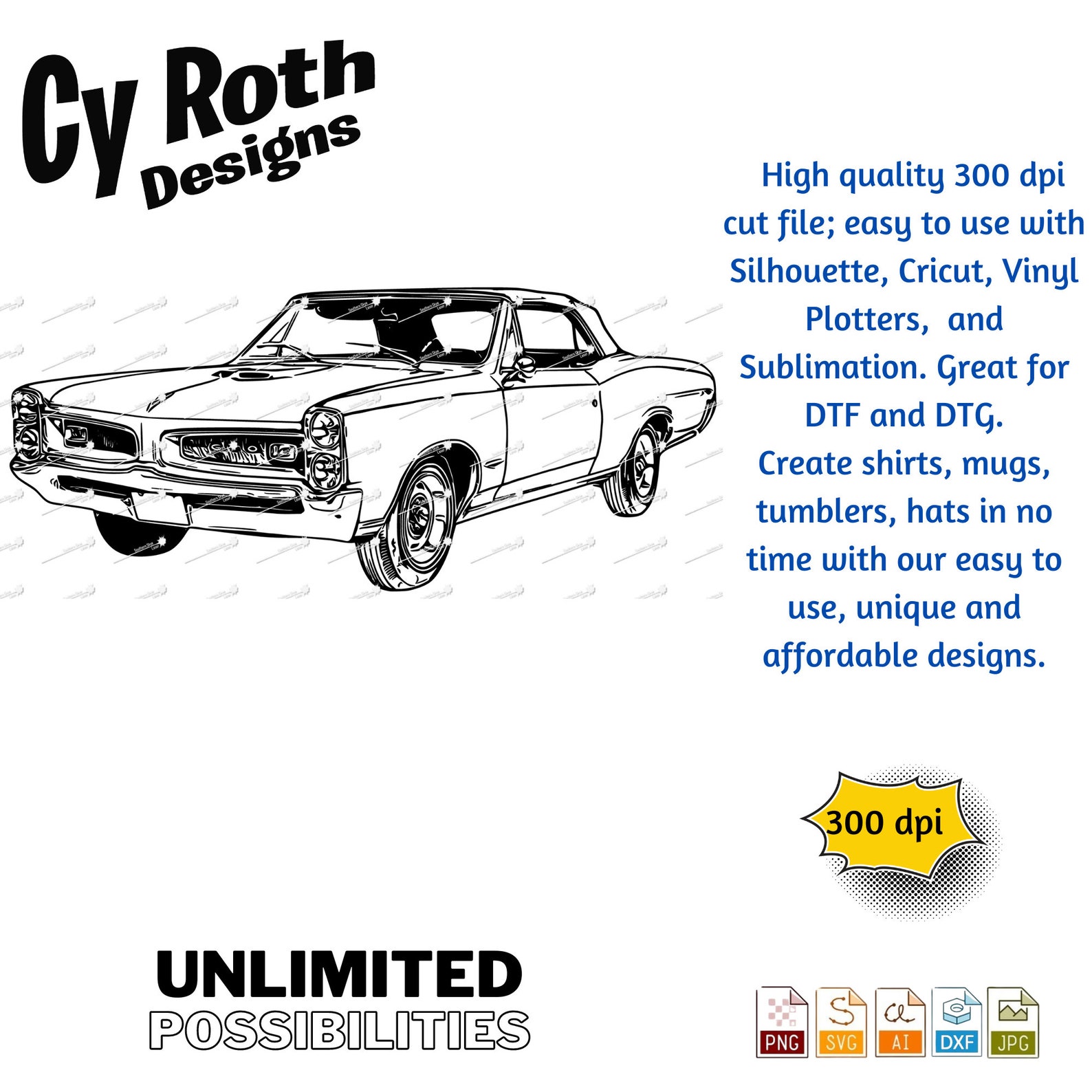 1966 Pontiac GTO Svg Png Jpg Ai Dxf File, Classic, Vintage Car Svg ...