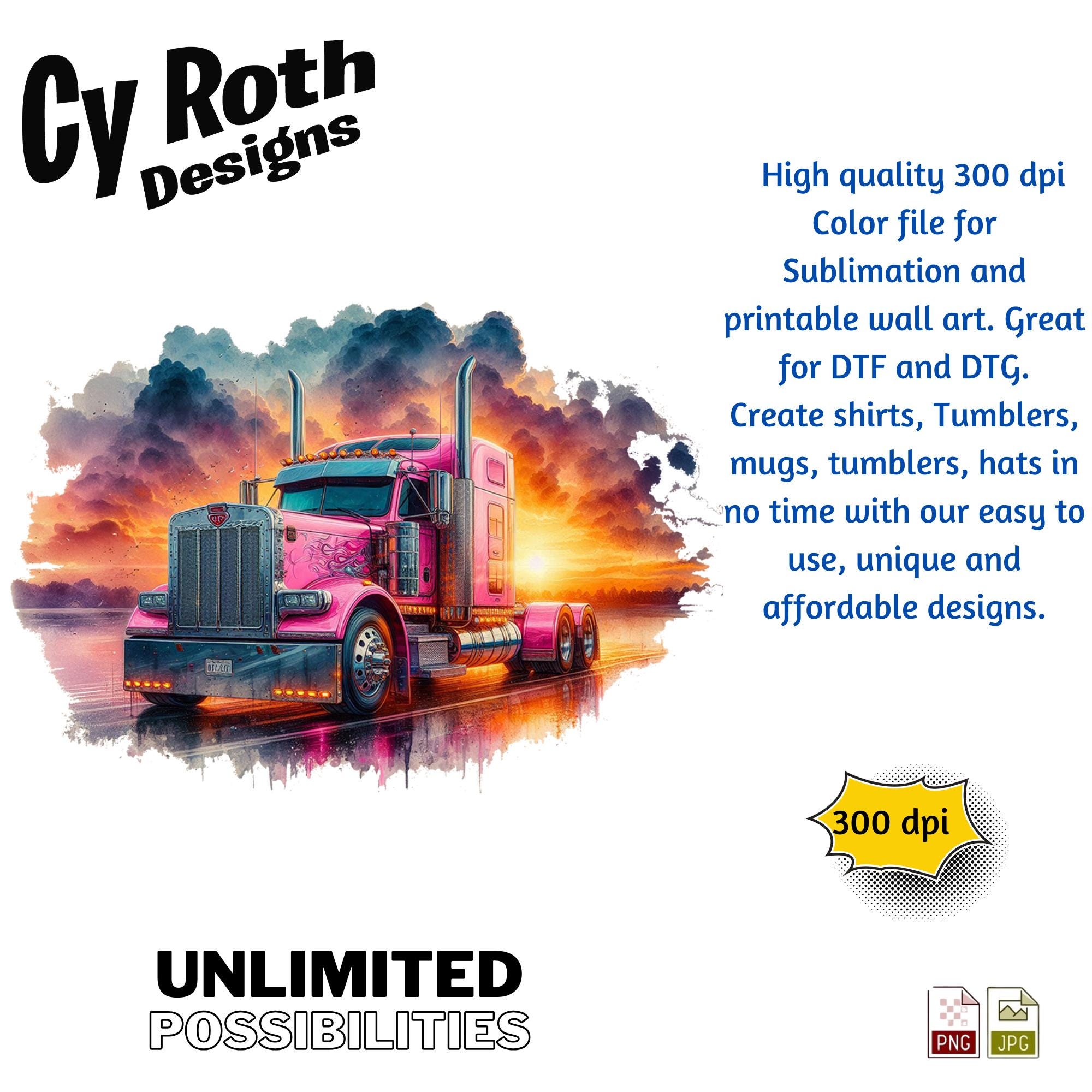 Pink Peterbilt Truck Printable Art: Sublimation & DTF/DTG (digital ...