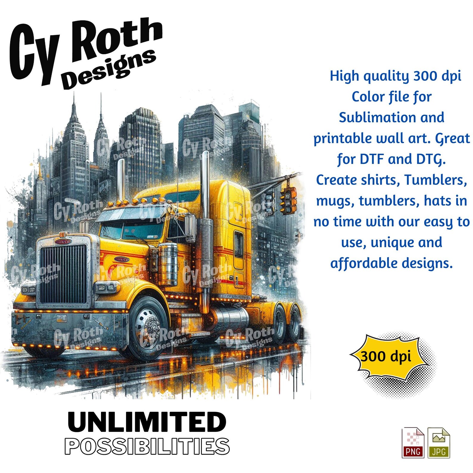Yellow Peterbilt Truck Art: Sublimation Print File + Tumbler File ...