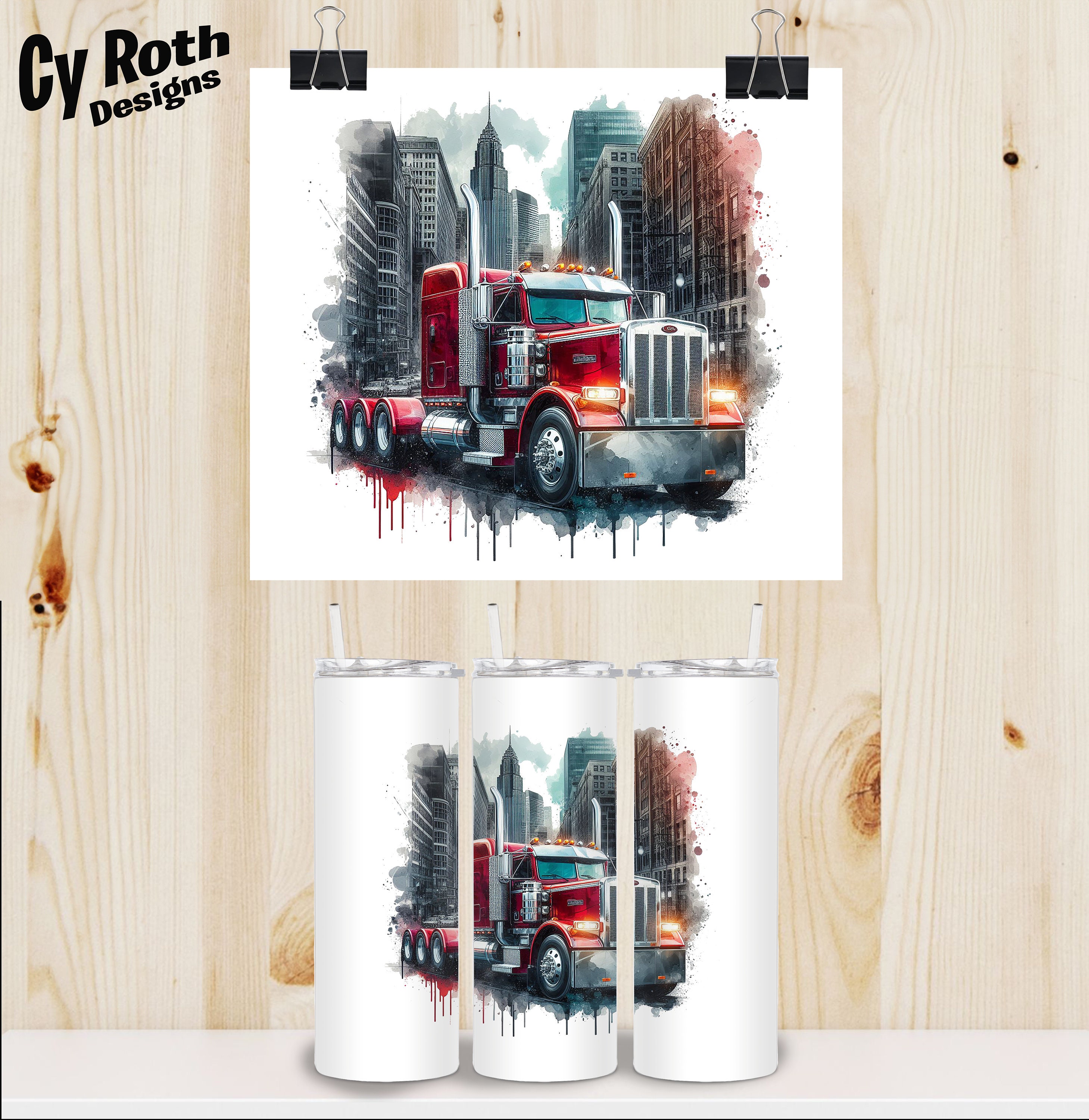 1990 Peterbilt Color Sublimation DTF DTG Print File and BONUS Tumbler ...