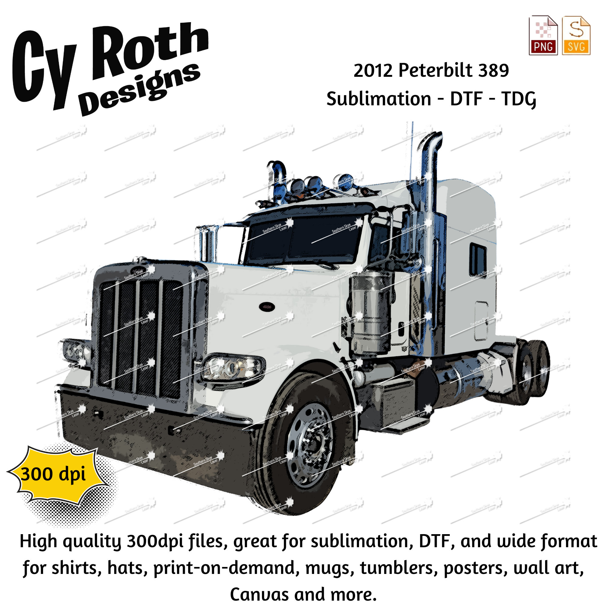 2012 Peterbilt 389 Color Drawing Sublimation DTF DTG Print File and ...