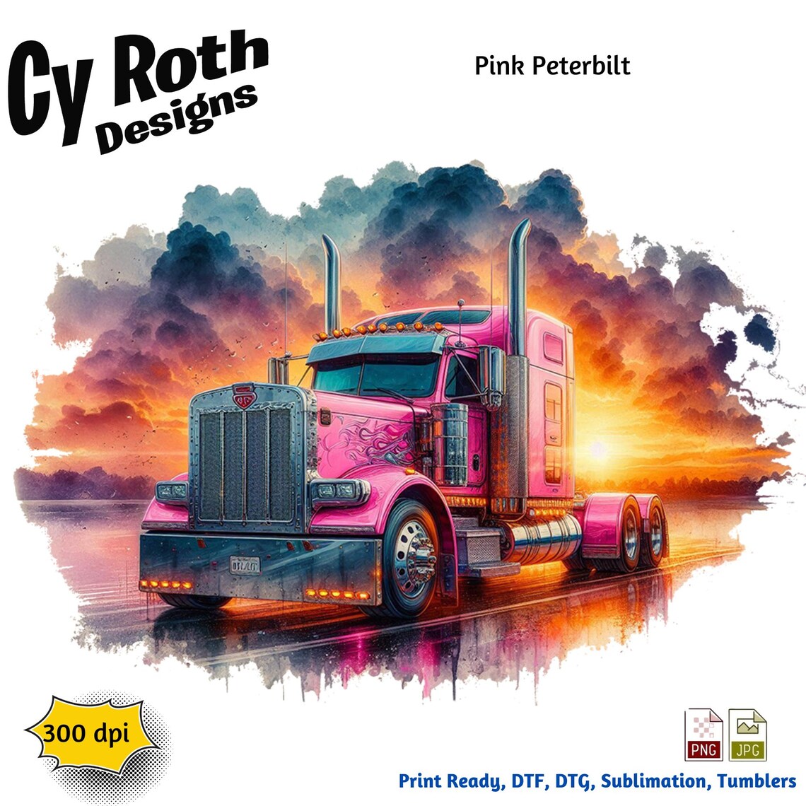Pink Peterbilt Truck Printable Art: Sublimation & DTF/DTG (digital ...