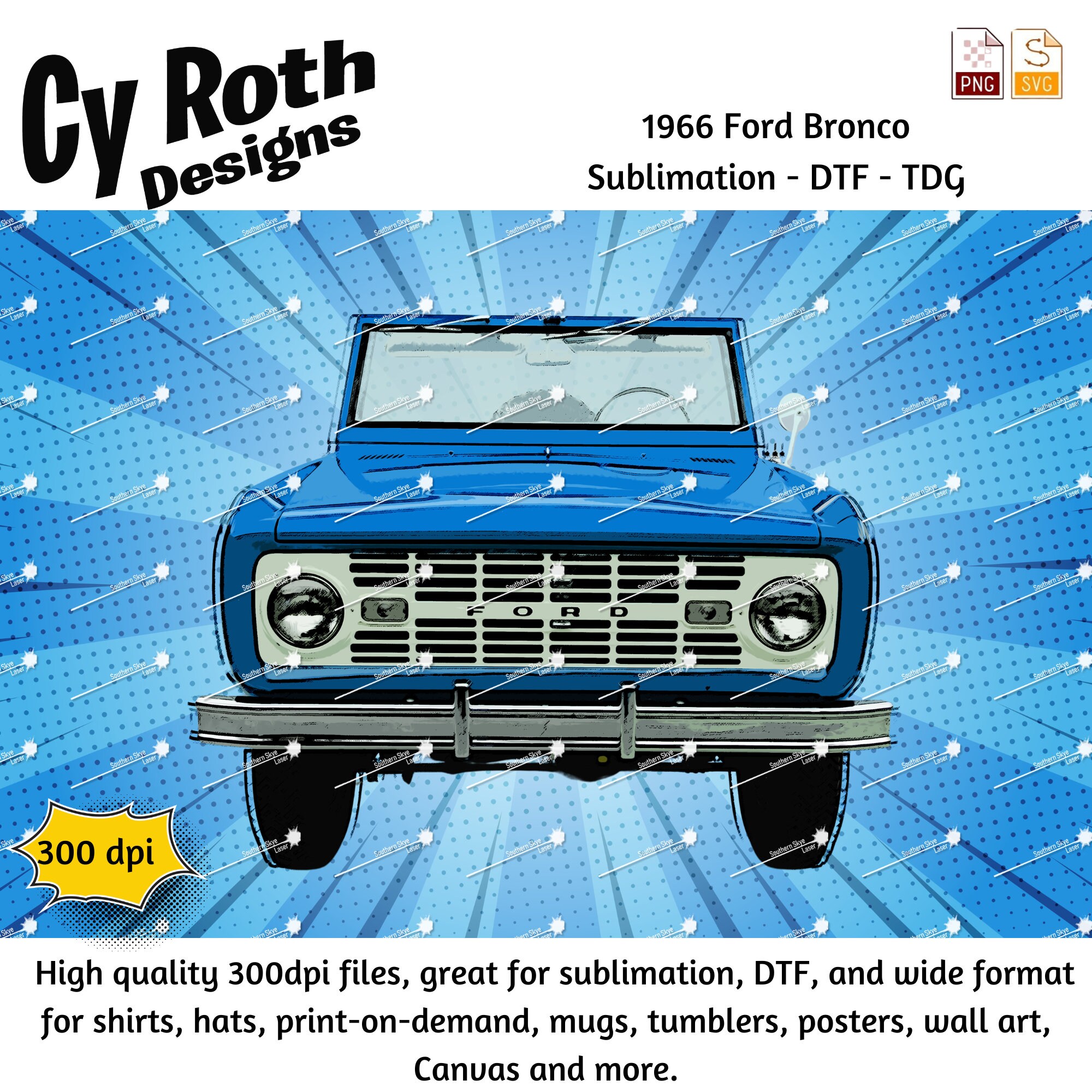1966 Ford Bronco Color Drawing Sublimation DTF DTG Print File and BONUS ...