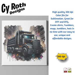 Black Freightliner Dump Truck Color Sublimation DTF DTG Print File and ...