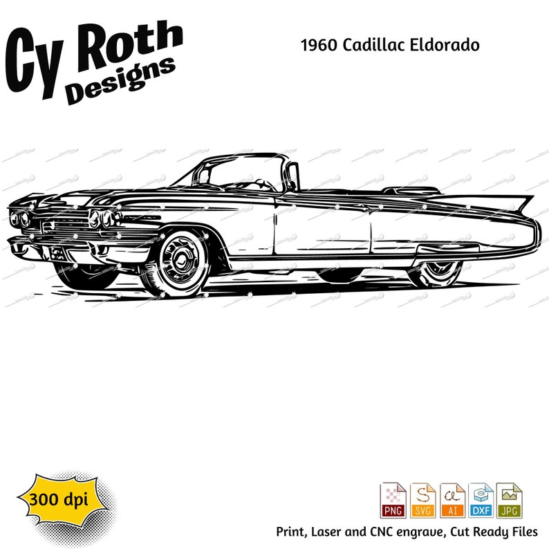 1960 Cadillac Eldorado Svg Png Jpg Ai Dxf File, Vintage Car Svg ...