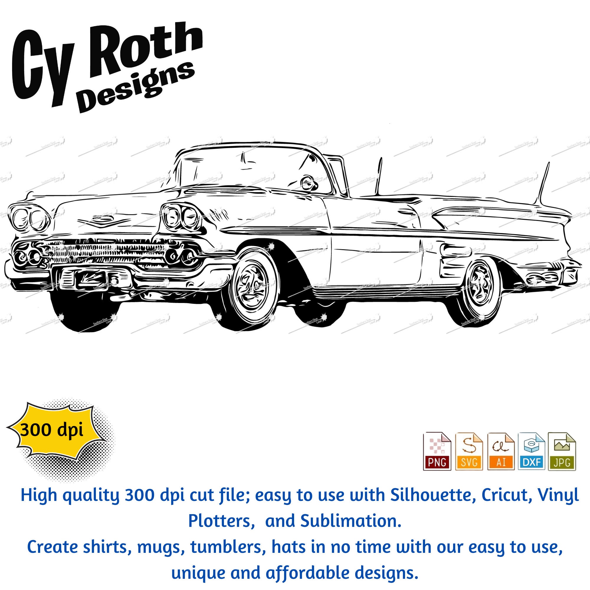 1958 Chevrolet Impala Svg Png Jpg Ai Dxf Dtf Dtg File - Etsy