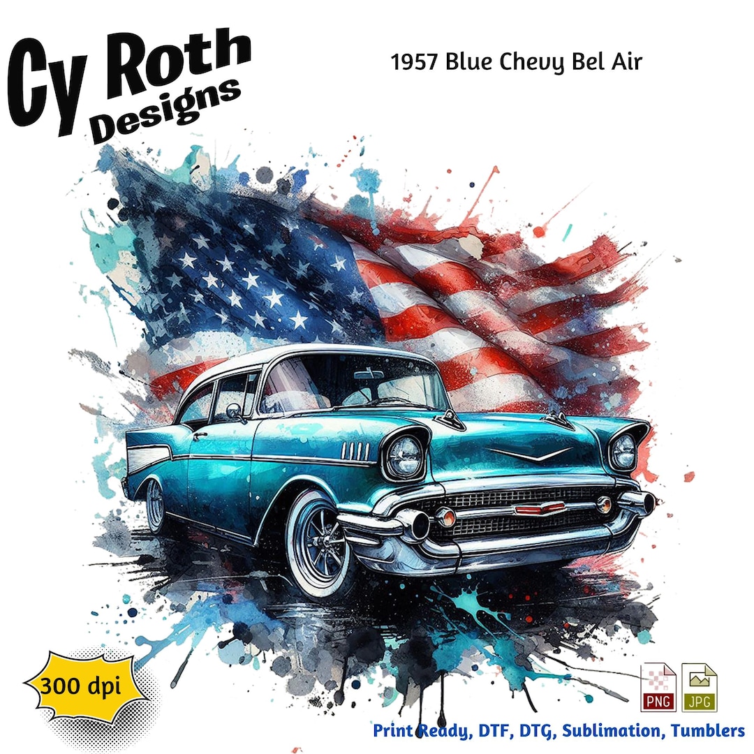 1957 Chevy Bel Air Sublimation Print: Tumbler & Shirt Transfer (digital ...