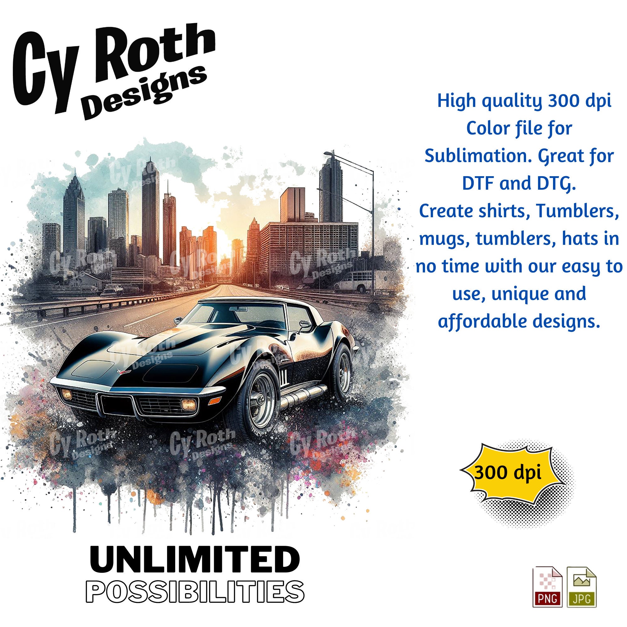 1974 Chevy Corvette Color Sublimation DTF DTG Print, T-shirt Transfer ...