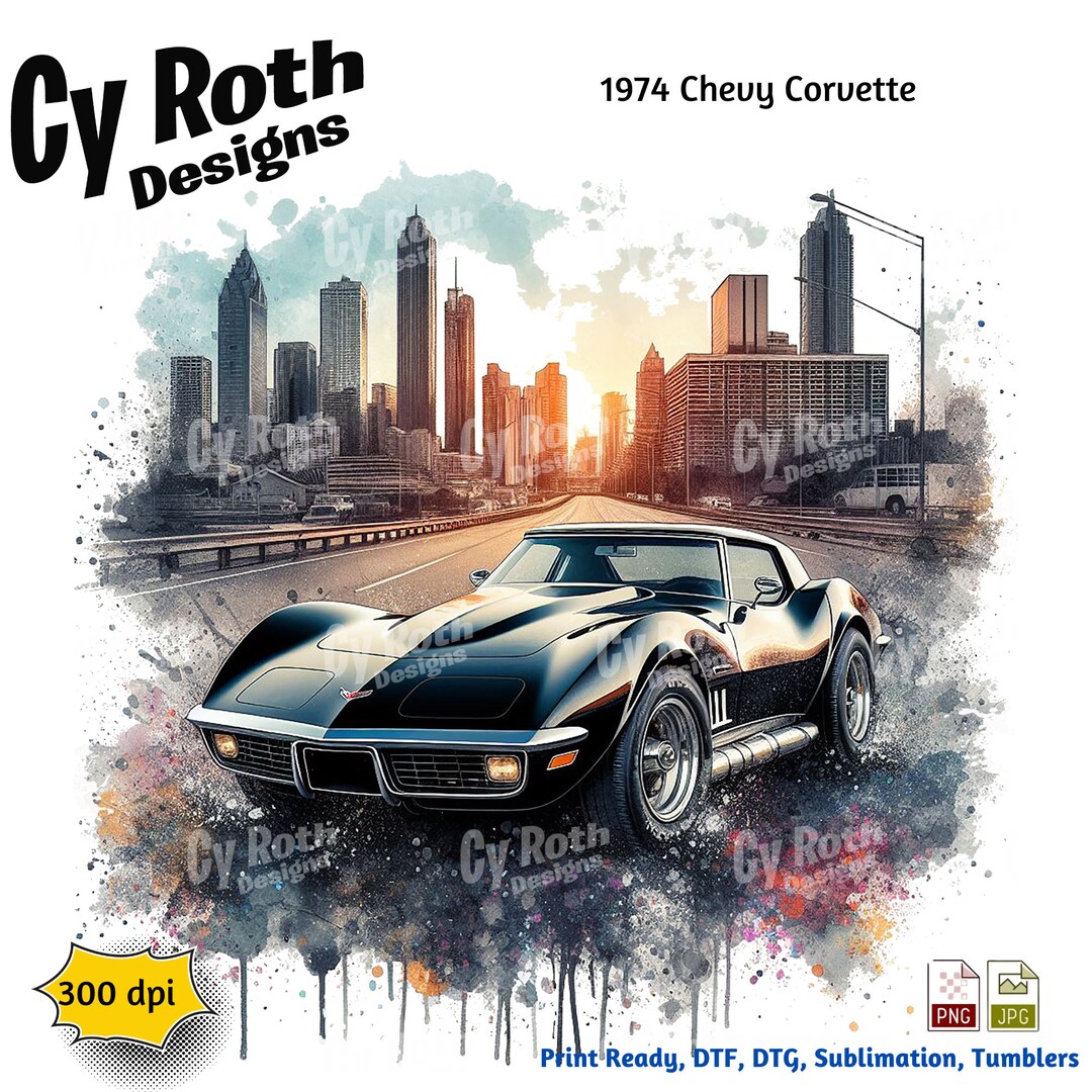 1974 Chevy Corvette Color Sublimation DTF DTG Print, T-shirt Transfer ...