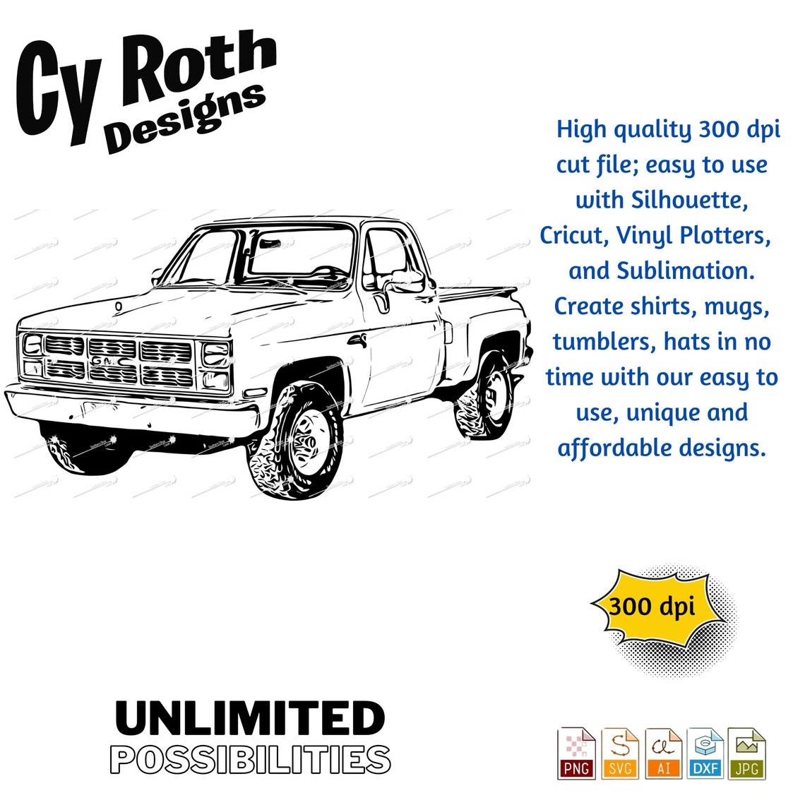 1983 GMC Pick-up Truck Svg Png Jpg Ai Dxf File, Classic Car Svg ...