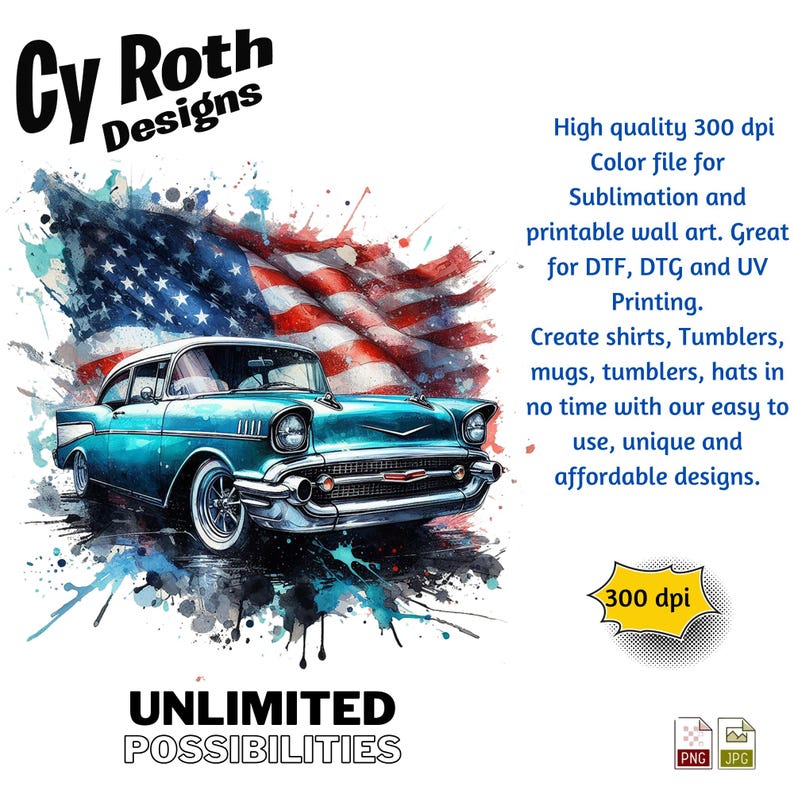 1957 Chevy Bel Air Sublimation Print: Tumbler & Shirt Transfer (digital ...