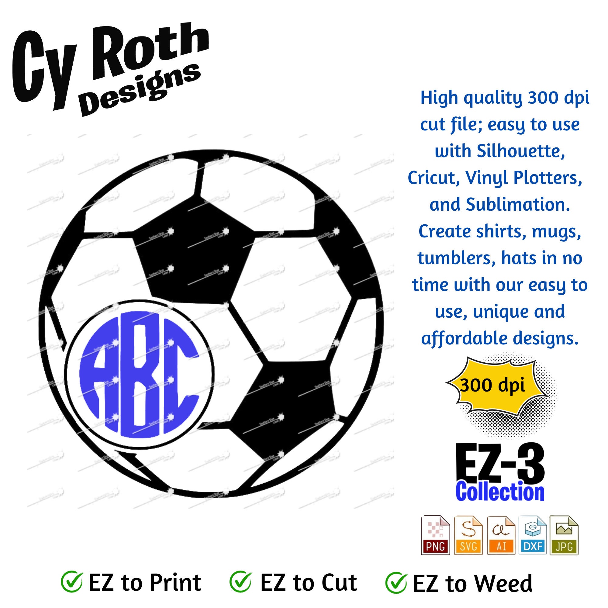 Soccer Monogram Svg Png Jpg Ai Dxf File, Silhouette Cricut Cut File ...