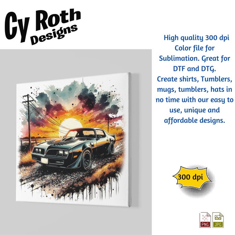 1978 Trans Am Watercolor Print File: DTF DTG Sublimation (digital ...