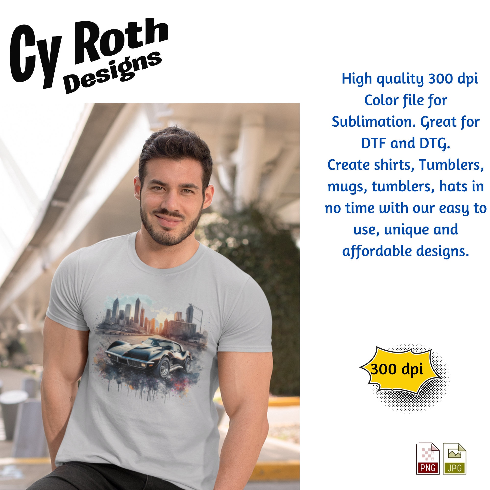 1974 Chevy Corvette Color Sublimation DTF DTG Print, T-shirt Transfer ...