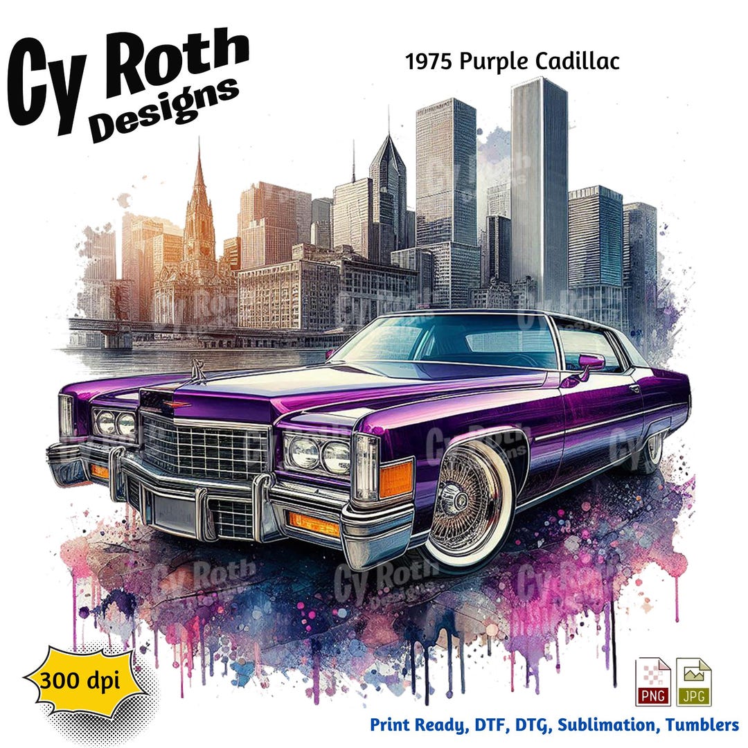 1975 Purple Cadillac Sublimation Design: Wall Art & Tumbler (digital ...