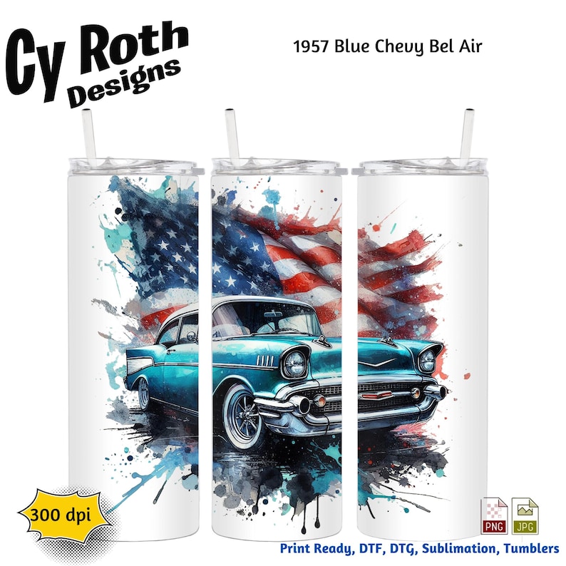 1957 Chevy Bel Air Sublimation Print: Tumbler & Shirt Transfer (digital ...