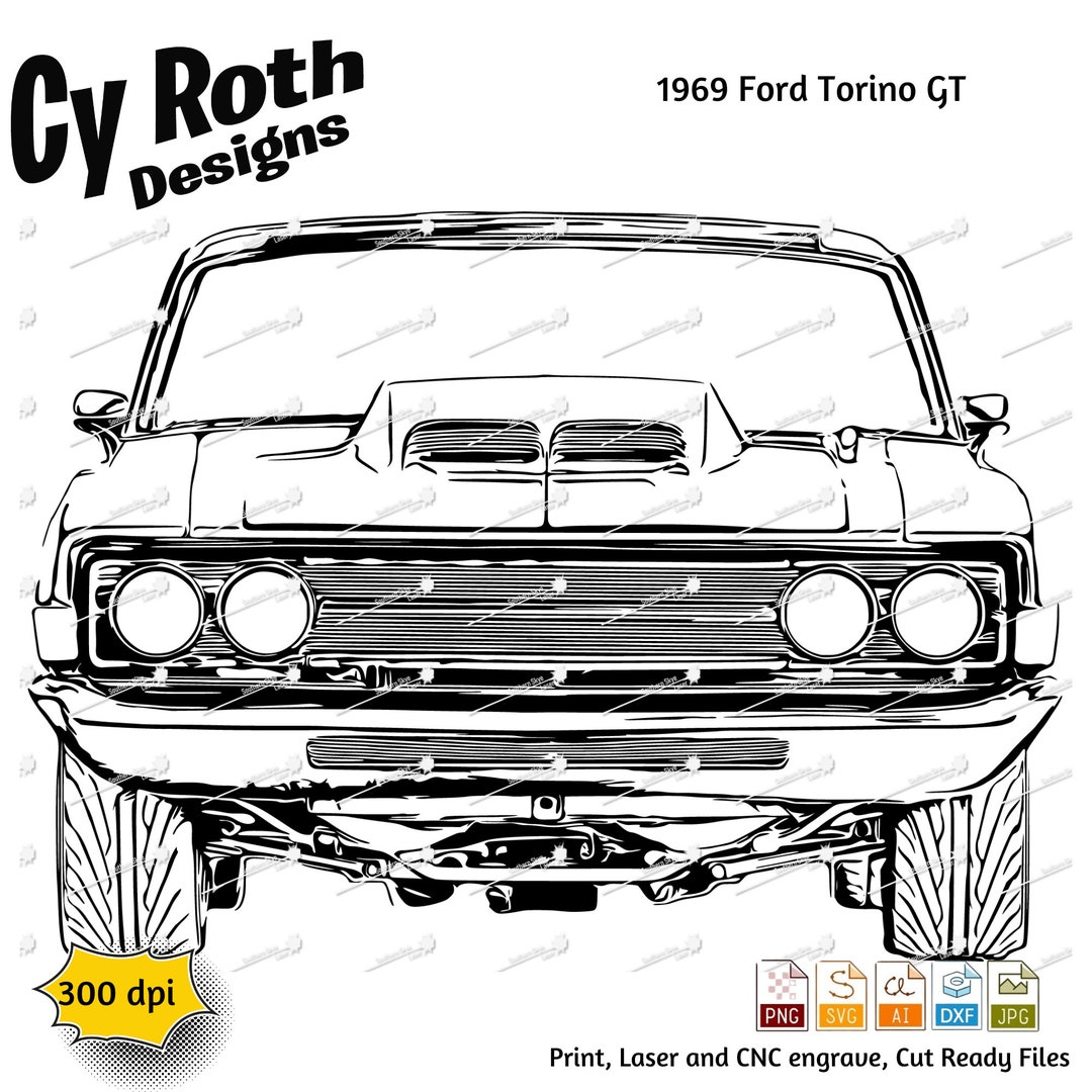 1969 Ford Torino GT Svg Png Jpg Ai Dxf File, Classic Car Svg, Vintage ...