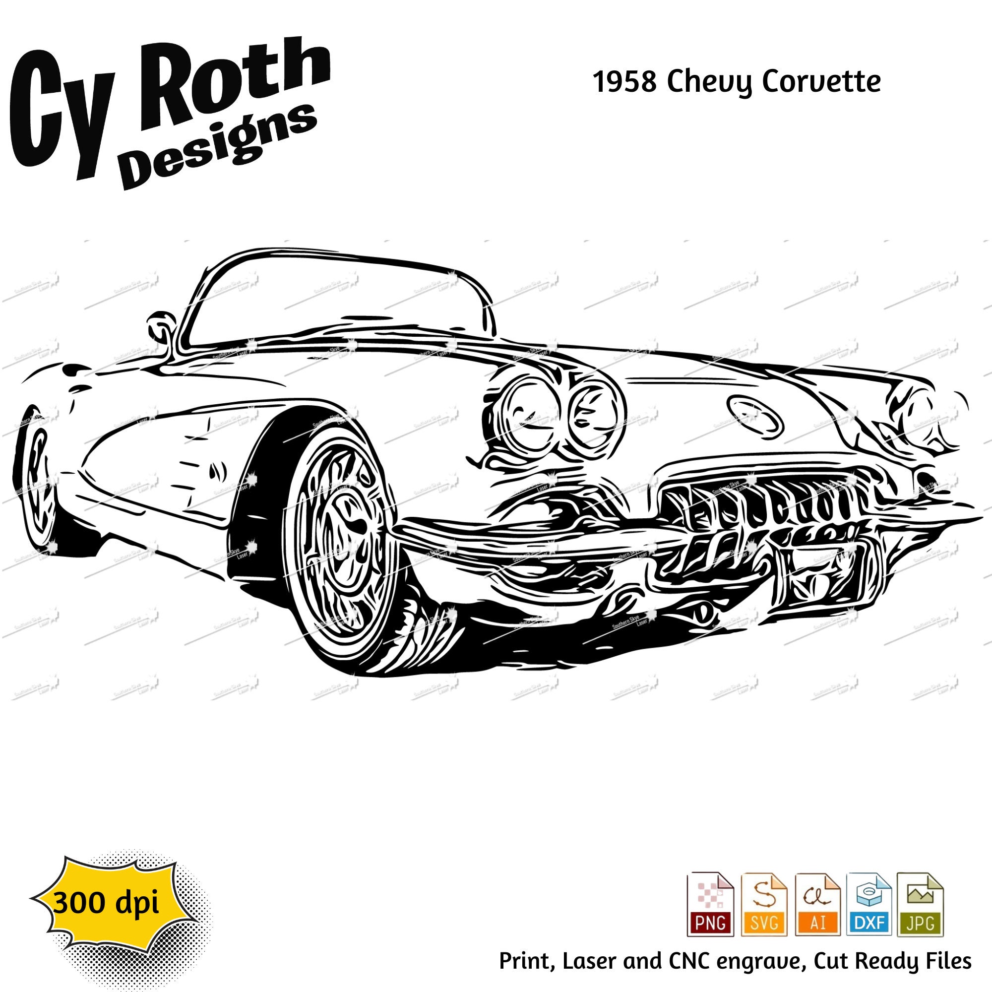 1958 Chevy Corvette Svg Png Jpg Ai Dxf File, Vintage Car Svg, Classic ...
