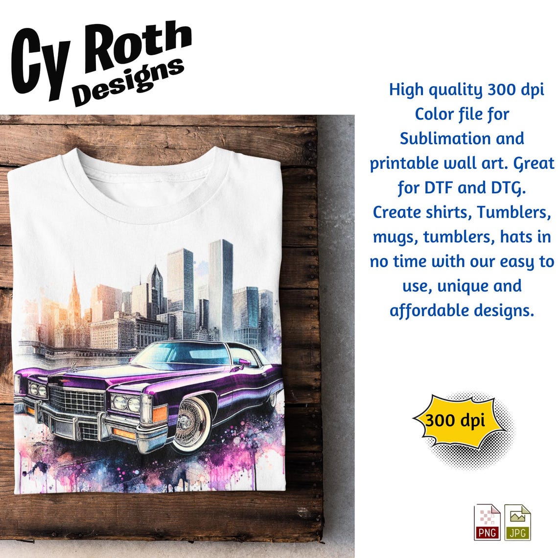 1975 Purple Cadillac Sublimation Design: Wall Art & Tumbler (digital ...