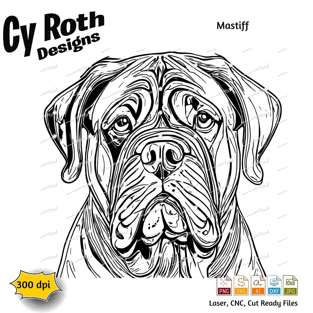 Mastiff Svg Png Jpg Ai Dxf Files, Silhouette Cricut Cut File, Dtg, Dft ...