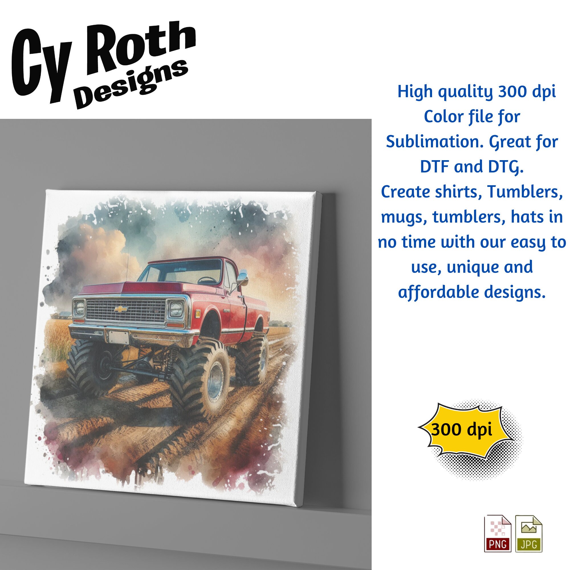 1972 Chevy Truck Color Sublimation DTF DTG Print File and BONUS Tumbler ...