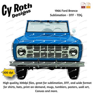 1966 Ford Bronco Color Drawing Sublimation DTF DTG Print File and BONUS ...