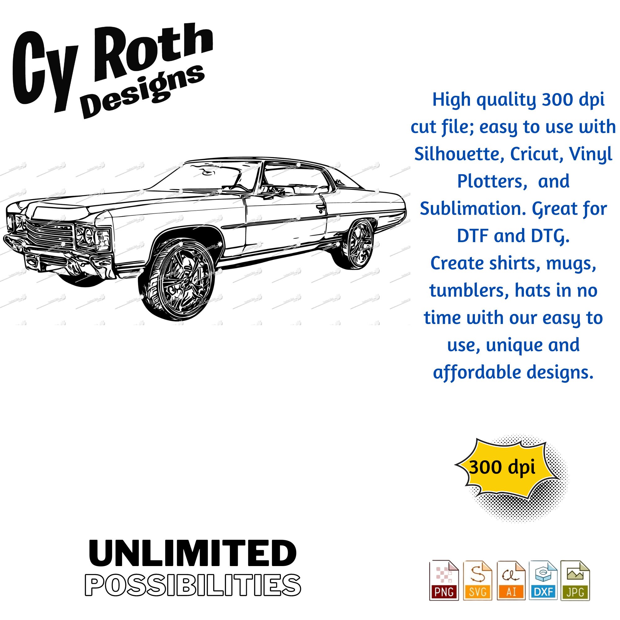 1971 Chevy Impala Svg Png Jpg Ai Dxf File, Classic Car Svg, Low Rider ...