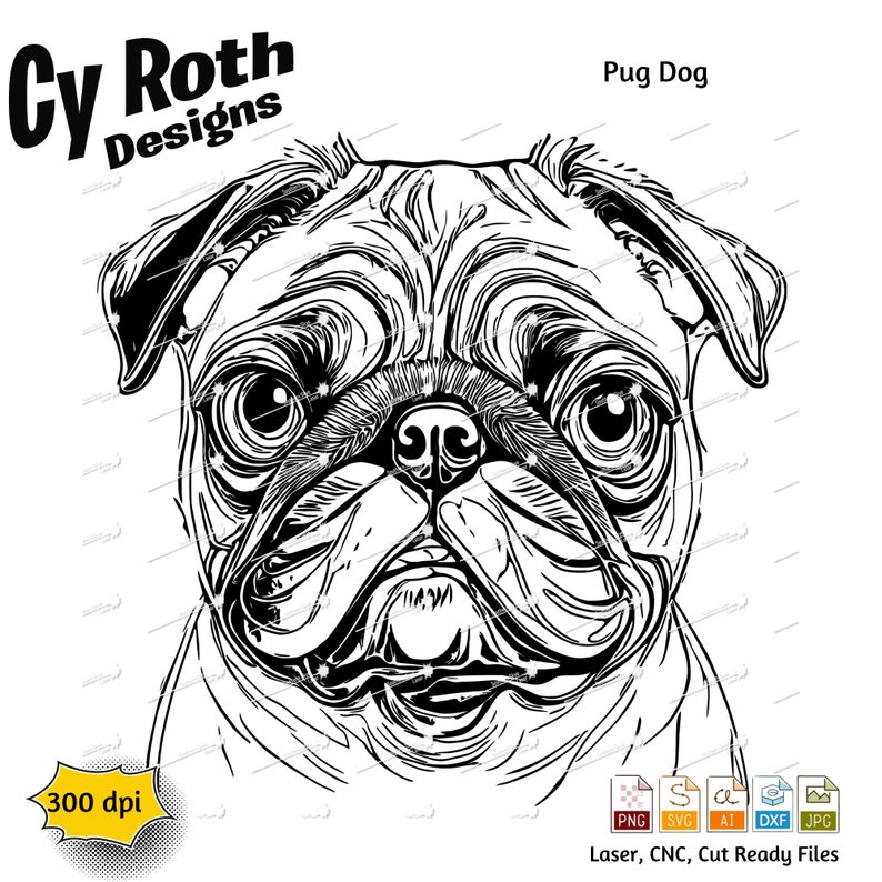 Pug Svg Png Jpg Ai Dxf Files, Silhouette Cricut Cut File, Dtg, Dft File ...