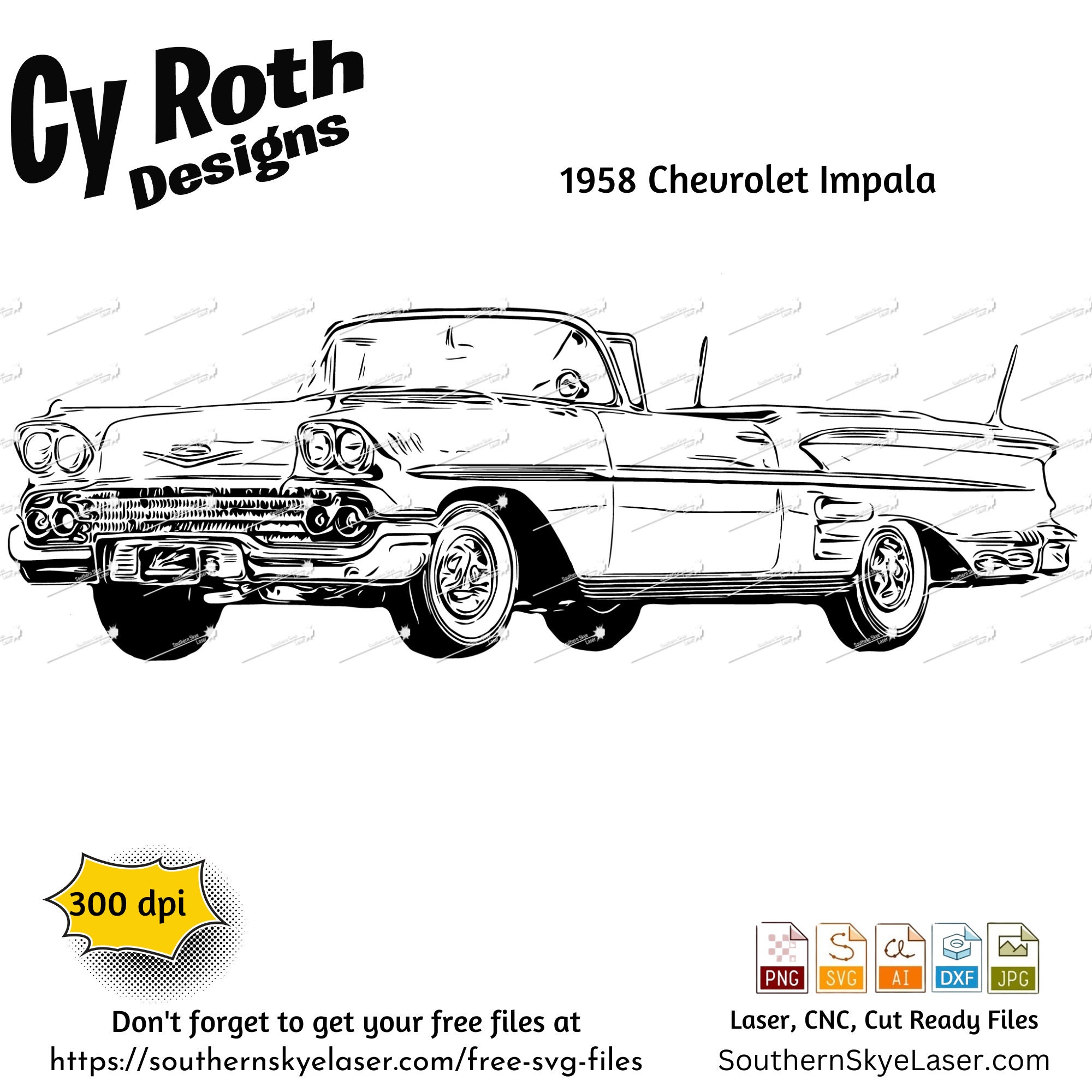 1958 Chevrolet Impala Svg Png Jpg Ai Dxf Dtf Dtg File - Etsy
