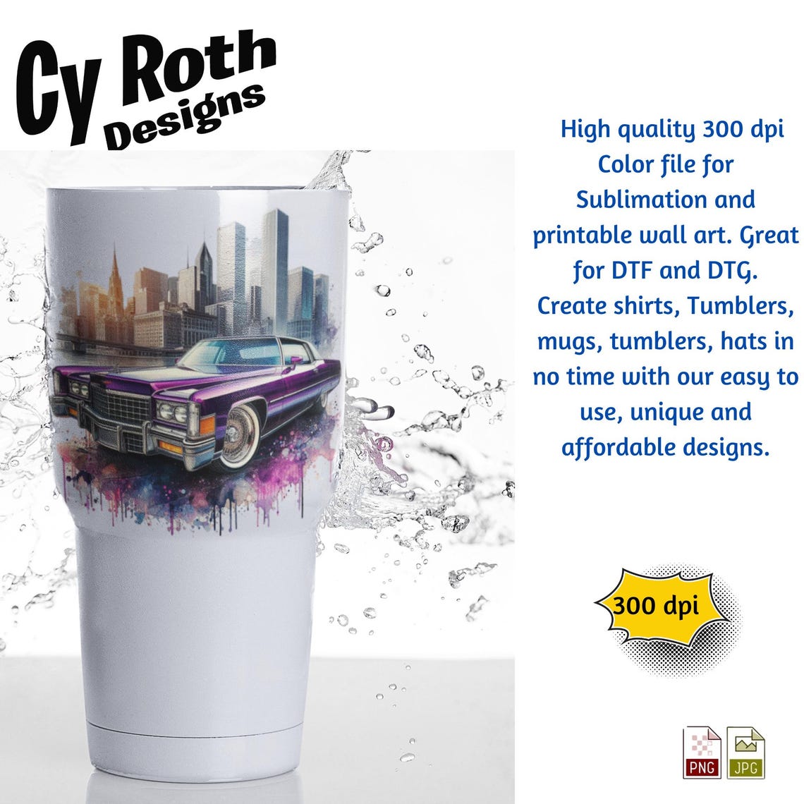 1975 Purple Cadillac Sublimation Design: Wall Art & Tumbler (digital ...