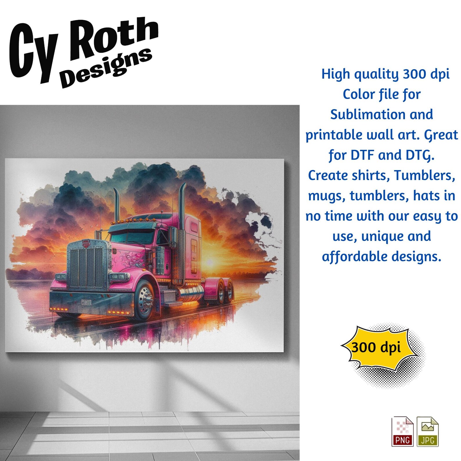 Pink Peterbilt Truck Printable Art: Sublimation & DTF/DTG (digital ...