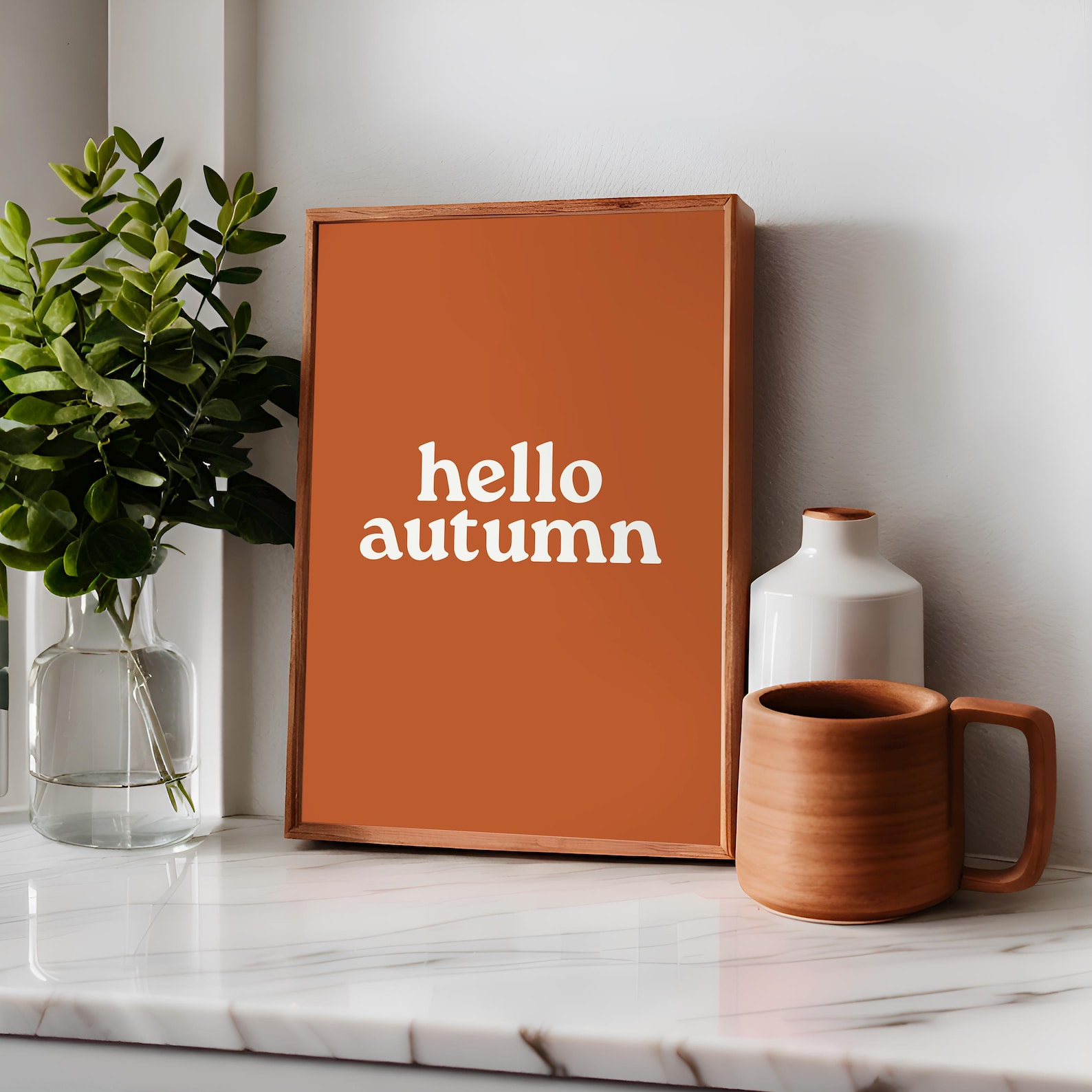 Hello Autumn Print, Fall Printable Wall Art, Orange Autumn Sign, Fall ...
