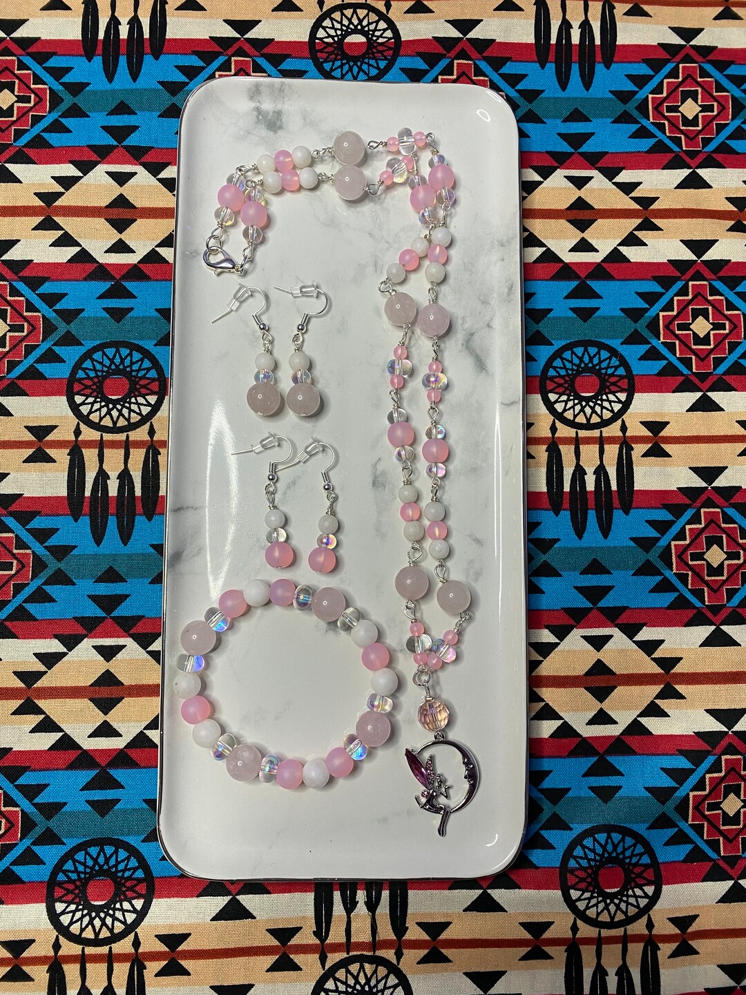 Moon Pixie Milky White Quartz, Rose Quartz and Glass Bead Jewelry Set - Etsy