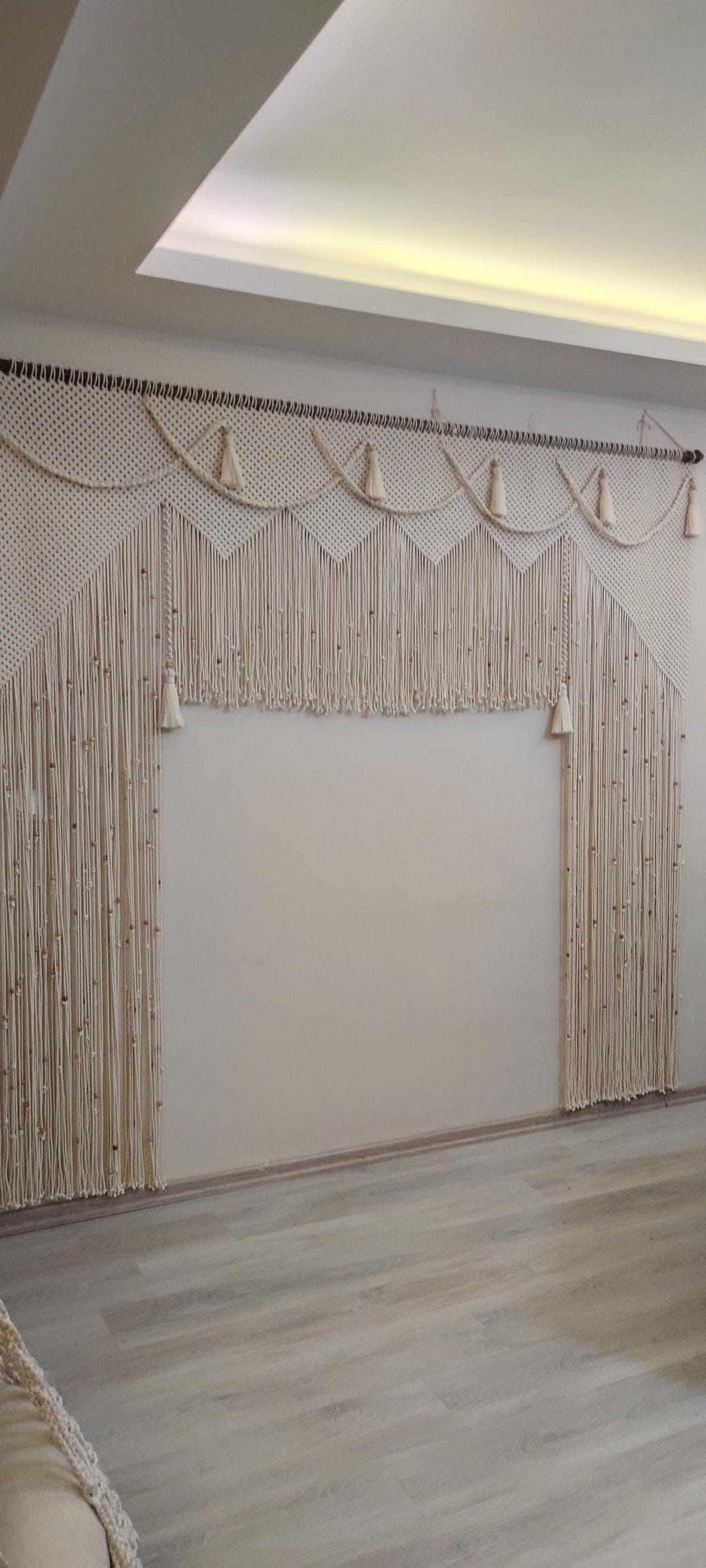 Macrame Large Curtain, Macrame Window Curtain Valance, Housewarming ...