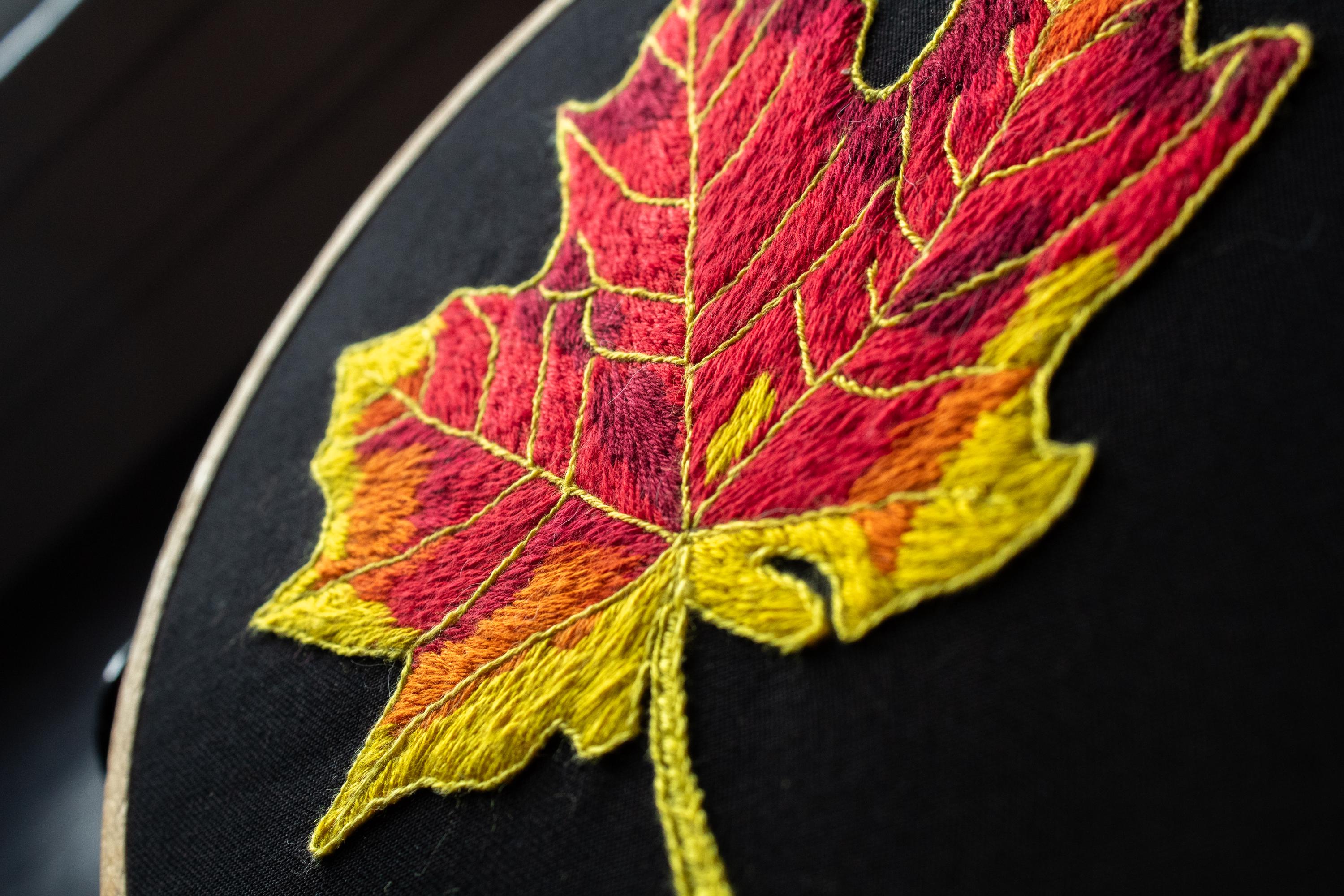 Fall Leaf Embroidery Pattern, Instant Download DIY Craft, Nature Art ...