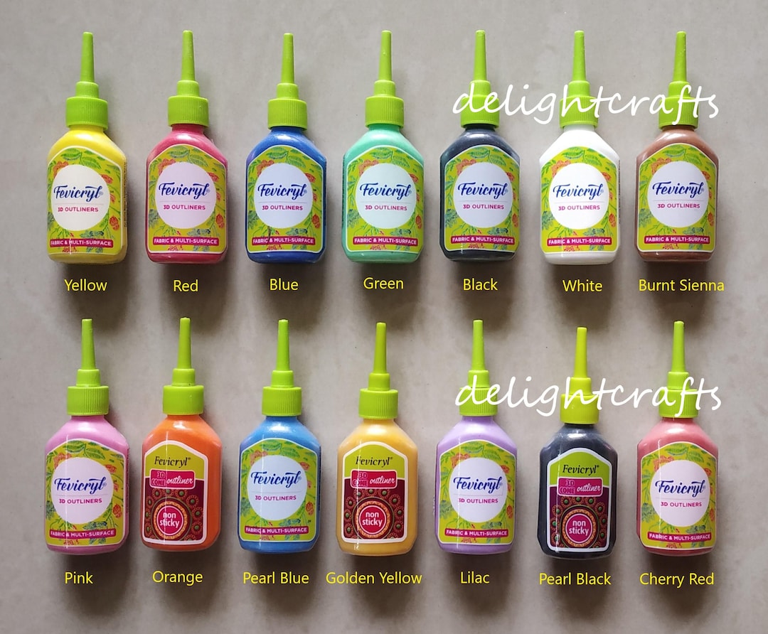 14 Fevicryl 3D Cone Outliner for Clothes,fabrics, Terracotta Pots ...