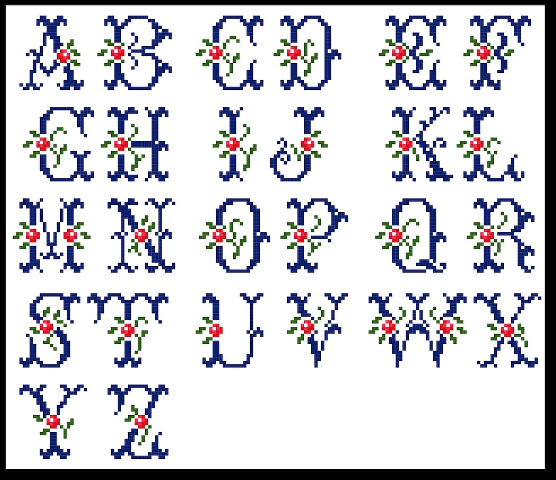 Cross Stitch Alphabet Pattern A-Z | Counted Cross Stitch Lettering Font ...