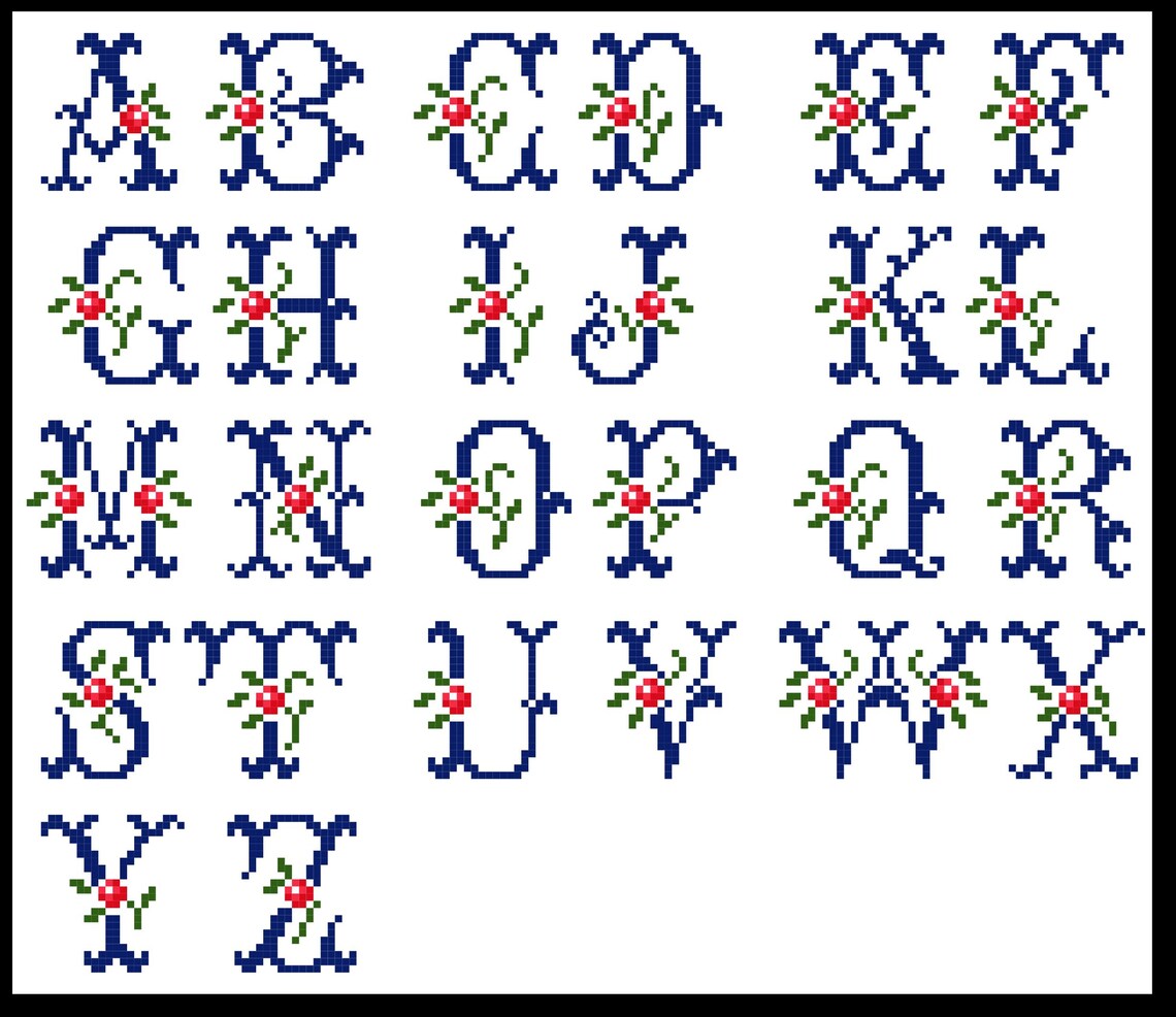 Cross Stitch Alphabet Pattern A-Z | Counted Cross Stitch Lettering Font ...