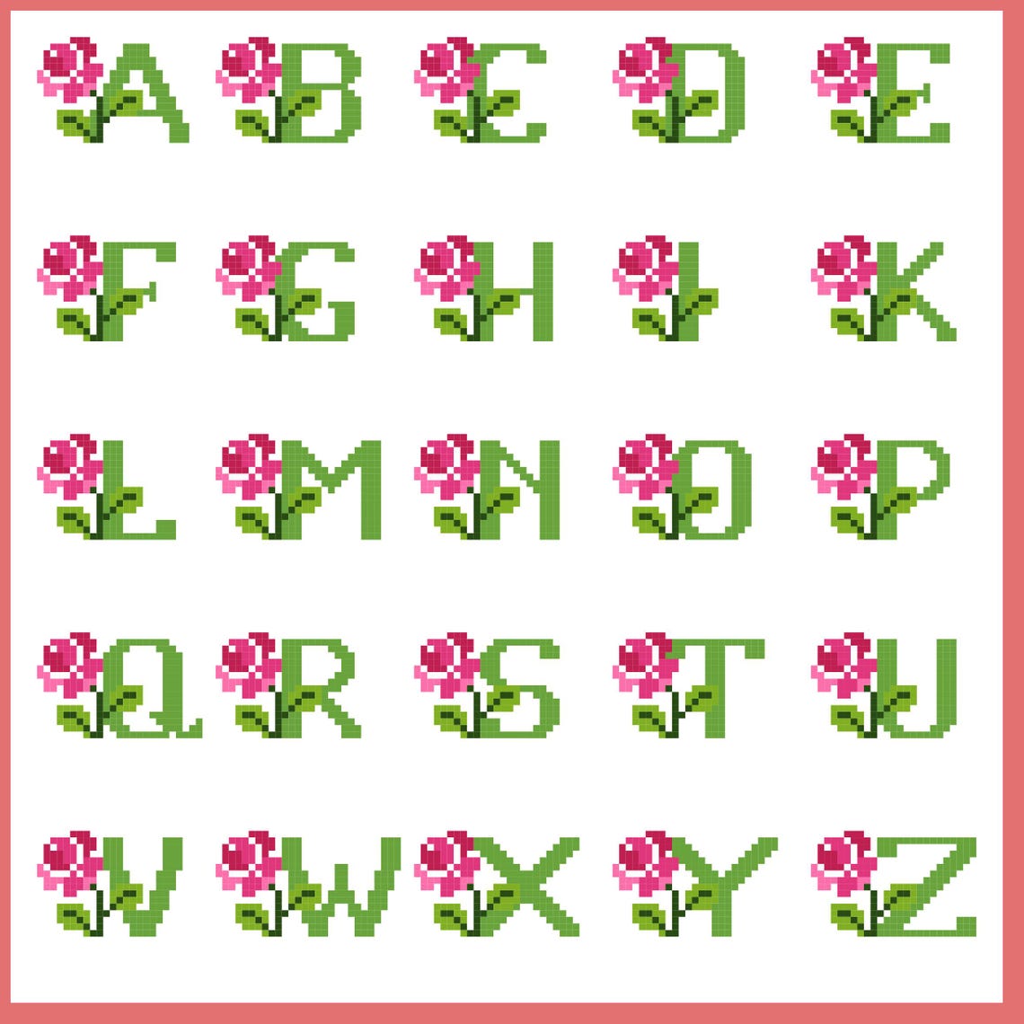 Cross Stitch Alphabet Pattern A-Z | Counted Cross Stitch Lettering Font ...